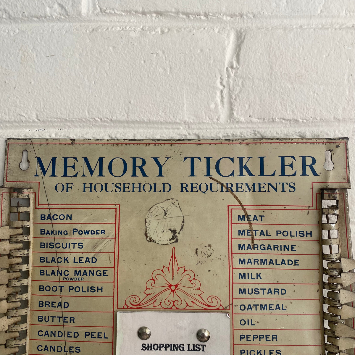 Original Antique Memory Tickler of Household Requirements Tin Sign ...