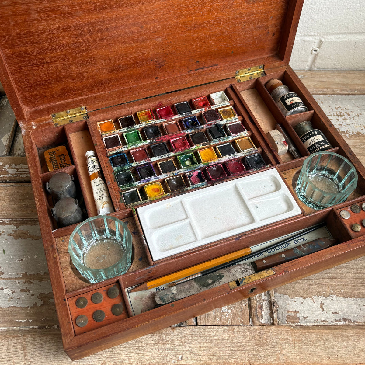 Antique English Reeves & Sons Mahogany Watercolour Paint Box, c.1890–1 ...
