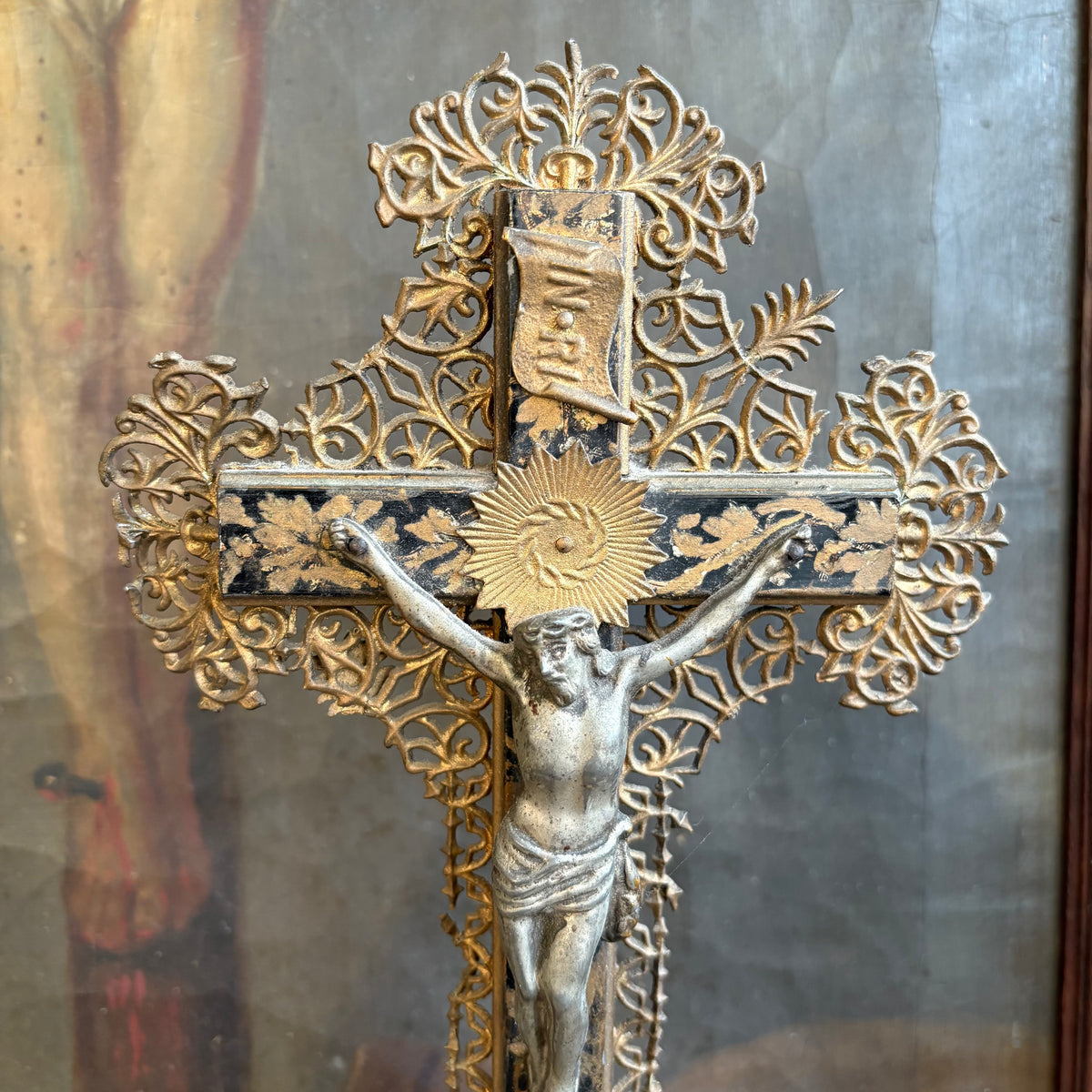 19th-Century French Filigree Standing Crucifix on Wood Base – Blackbird ...