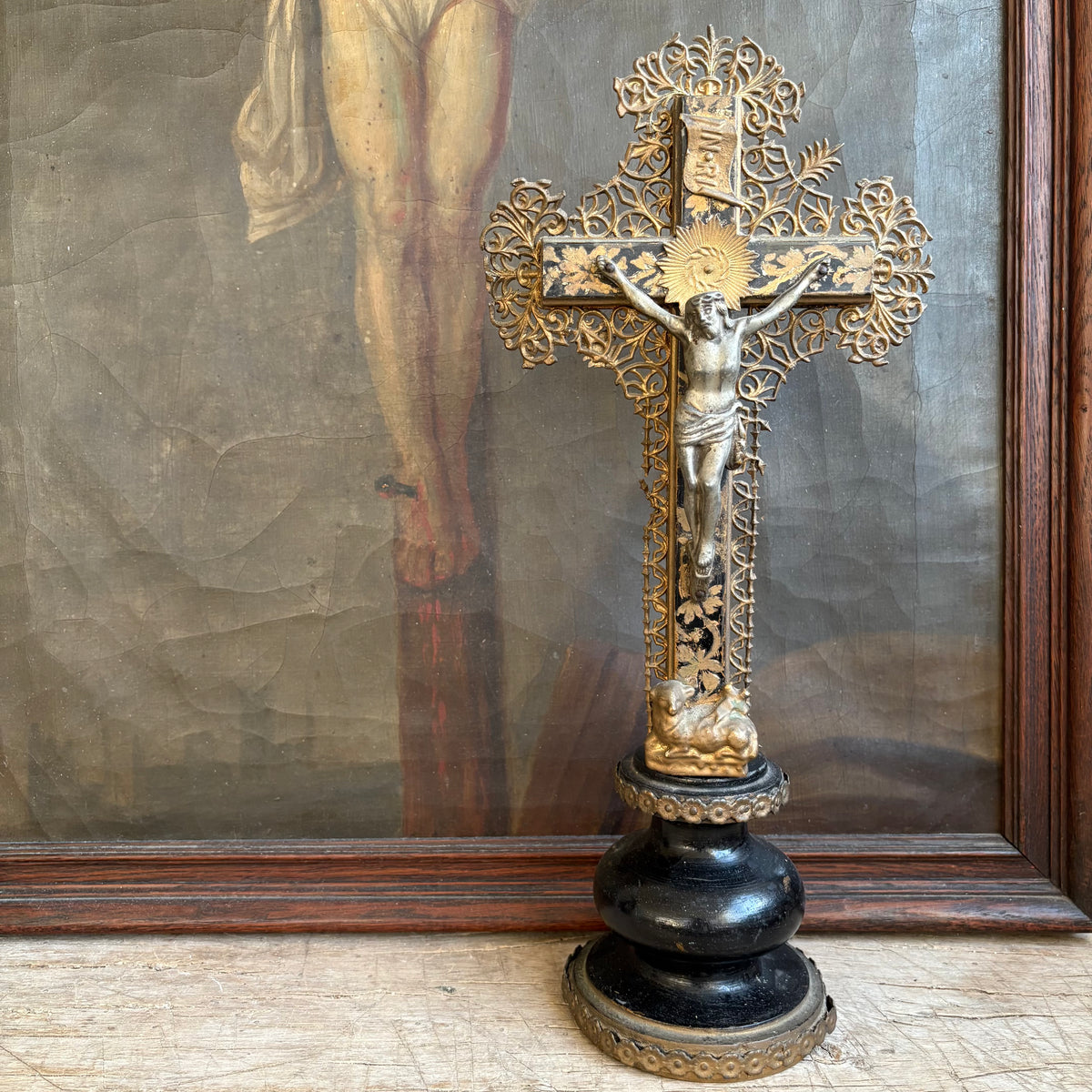 19th-Century French Filigree Standing Crucifix on Wood Base – Blackbird ...